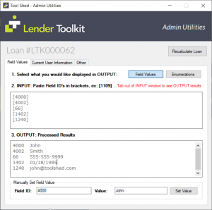 Admin Utilities - Lender Toolkit