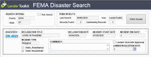 FEMA Disaster Declarations Tool by Lender Toolkit